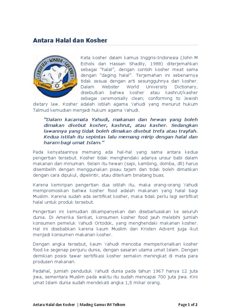 Antara Halal Dan Kosher | PDF