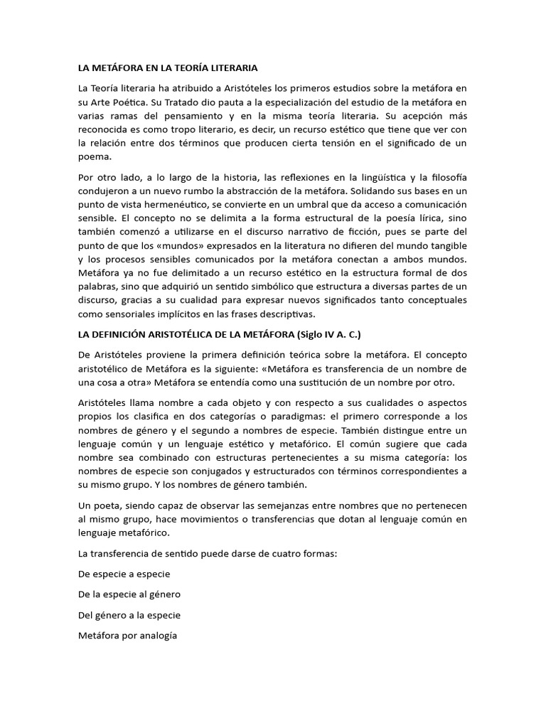 La Metáfora en La Teoría Literaria | PDF | Metáfora | Cognición
