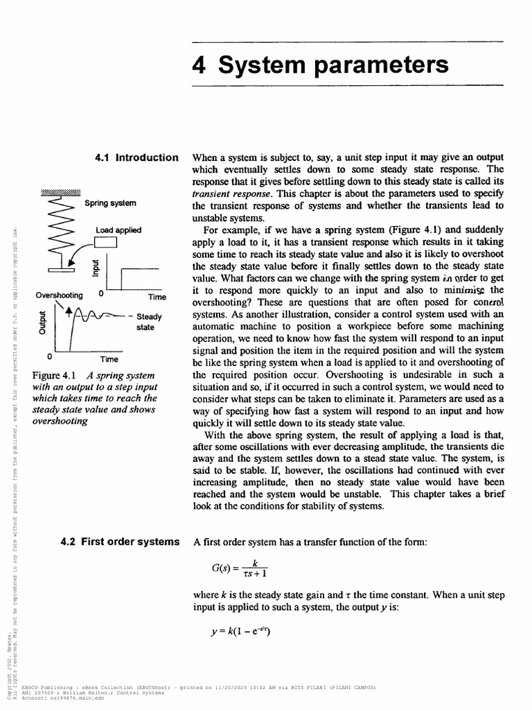 ControlSystems 2002 Chapter4SystemParamet | PDF | Steady State | Electrical Engineering