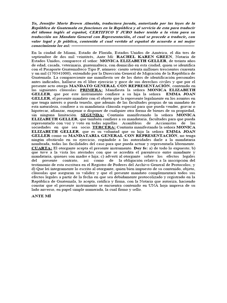 MANDATO GENERAL CON REPRESENTACIÓN - TAREA - Docx NOTARIADO | PDF | Justicia | Crimen y violencia