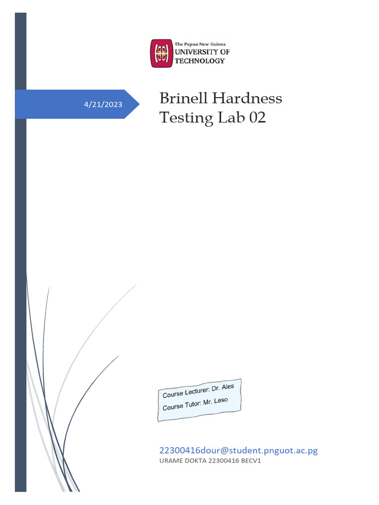 EN113 Lab 02 Brinell Hardness Testing Report | PDF | Hardness | Materials