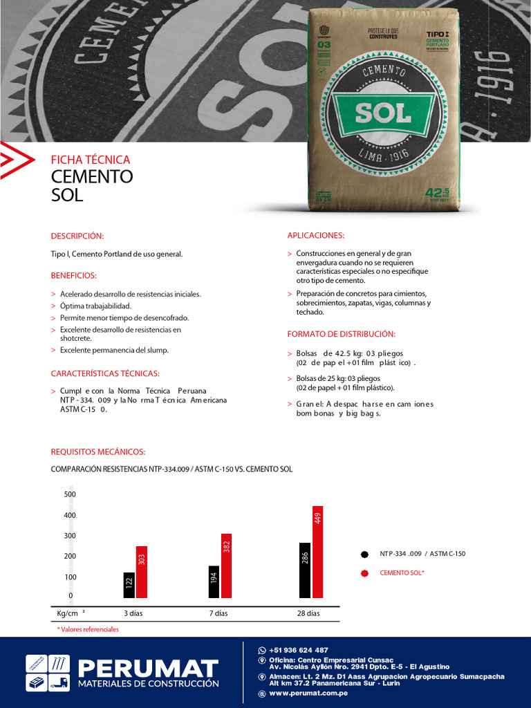 Ficha Técnica del Cemento Sol | PDF | Cemento | Ingeniería de Edificación