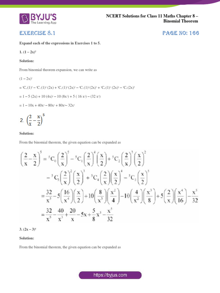 Class 11 Maths: Binomial Theorem Solutions | PDF | Equations | Arithmetic