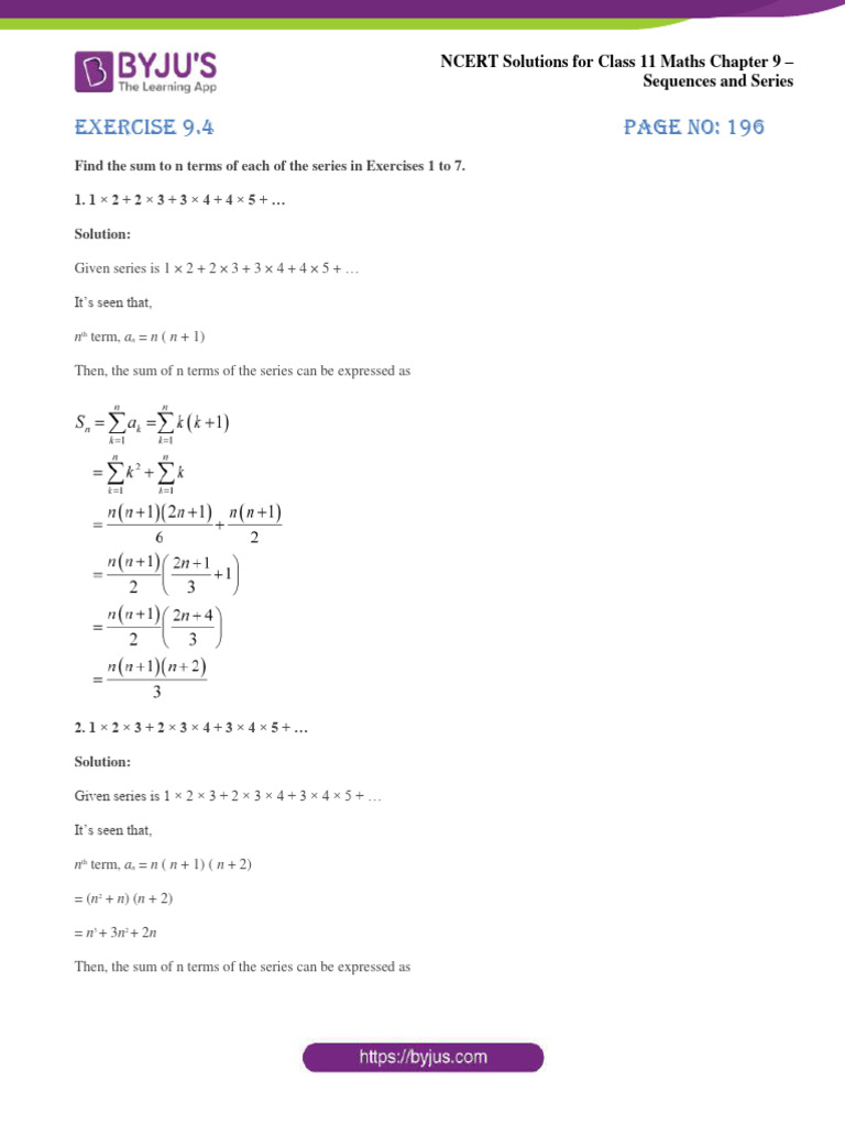 NCERT Solutions For Class 11 Maths Chapter 9 Sequences and Series Exercise 9.4 | PDF