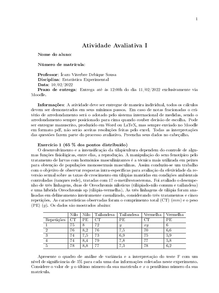 Atividade Avaliativa I - ESTATISTICA | PDF Atividade Avaliativa I - ESTATISTICA | PDF