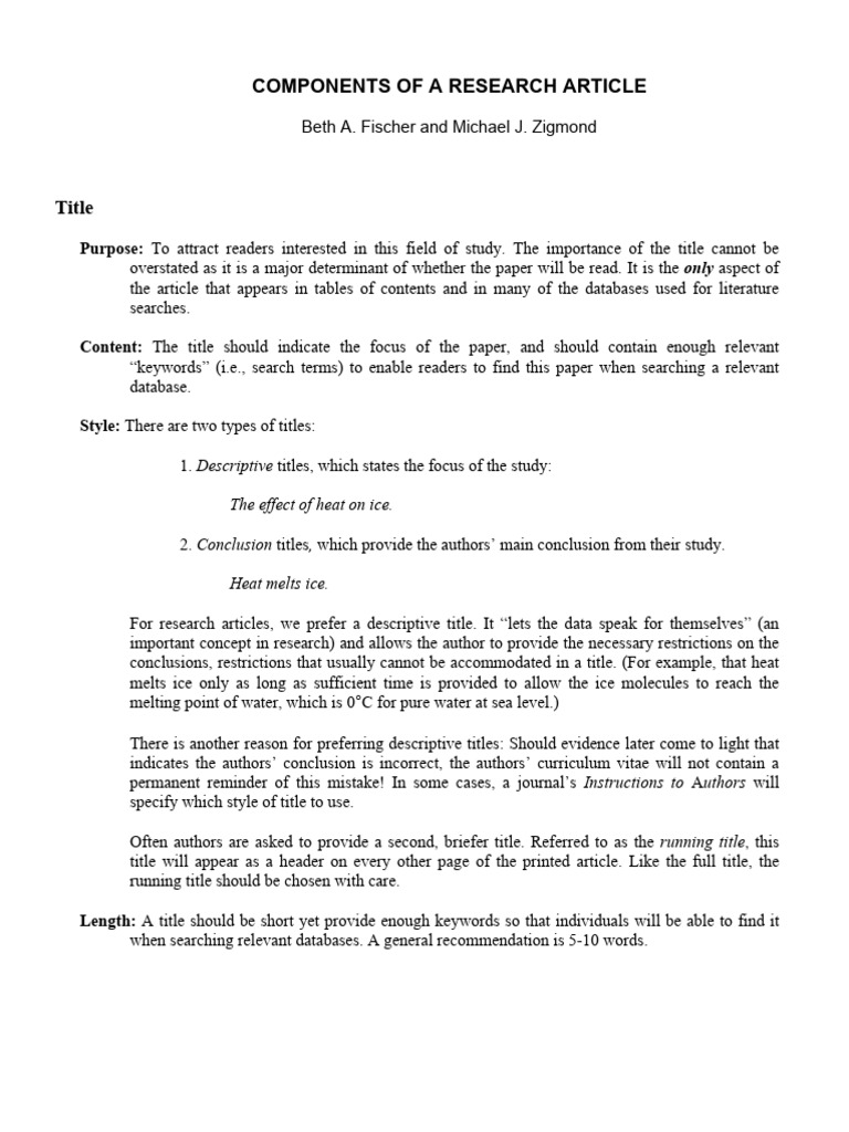 Components of A Research Article | PDF | Citation | Information
