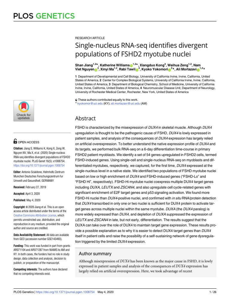Single-Nucleus RNA-seq Identifies Divergent Populations of FSHD2 ... Single-Nucleus RNA-seq Identifies Divergent Populations of FSHD2 ...