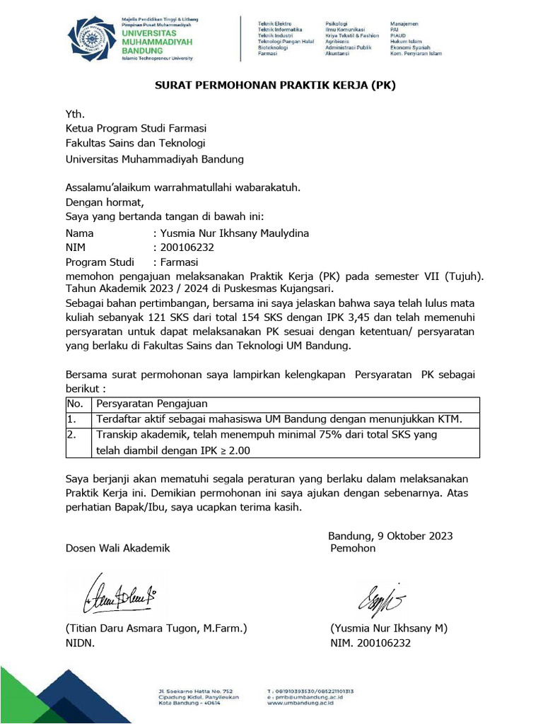 Surat Pengajuan PKL | PDF