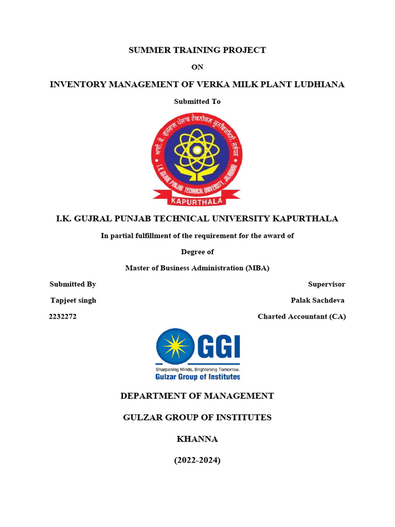 Inventory Management of Verka Milk Plant Ludhiana | PDF | Inventory ...