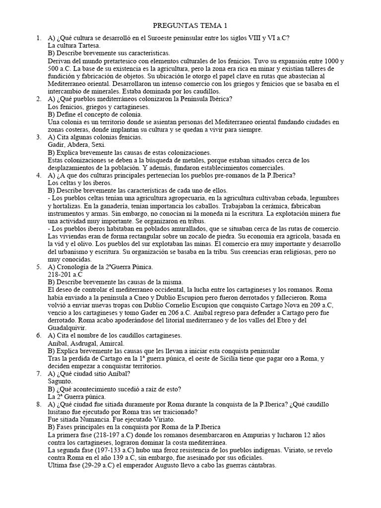 Preguntas Tema 1 Historia | Descargar gratis PDF | Cartago | Hannibal