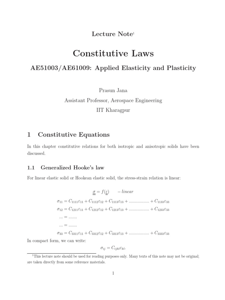 Constitutive Laws | PDF | Linear Elasticity | Elasticity (Physics)