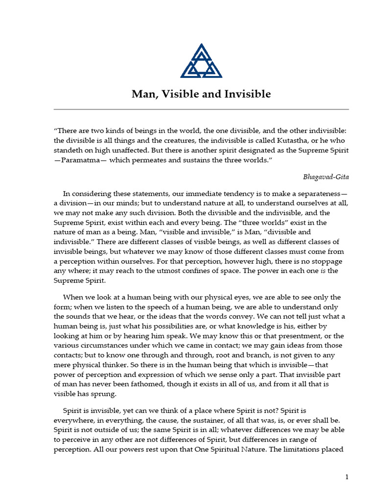 Understanding Man: Visible and Invisible | PDF | Soul | Idea