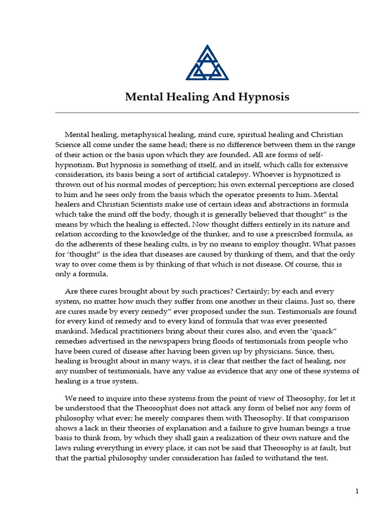 Mental Healing and Hypnosis | PDF | Mind | Thought