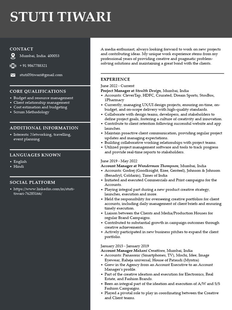 Stuti Tiwari - Profile | PDF | Business Economics | Human Communication