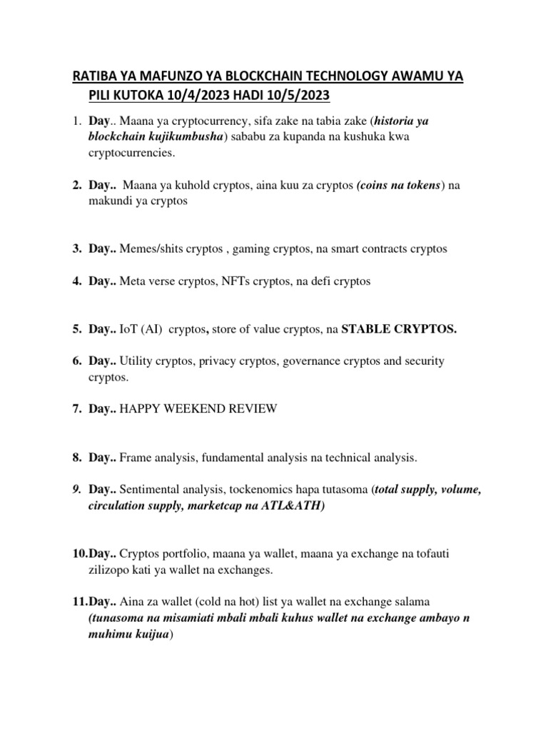 Ratiba ya Mafunzo ya Blockchain 2023 | PDF | Cryptocurrency | Market ...