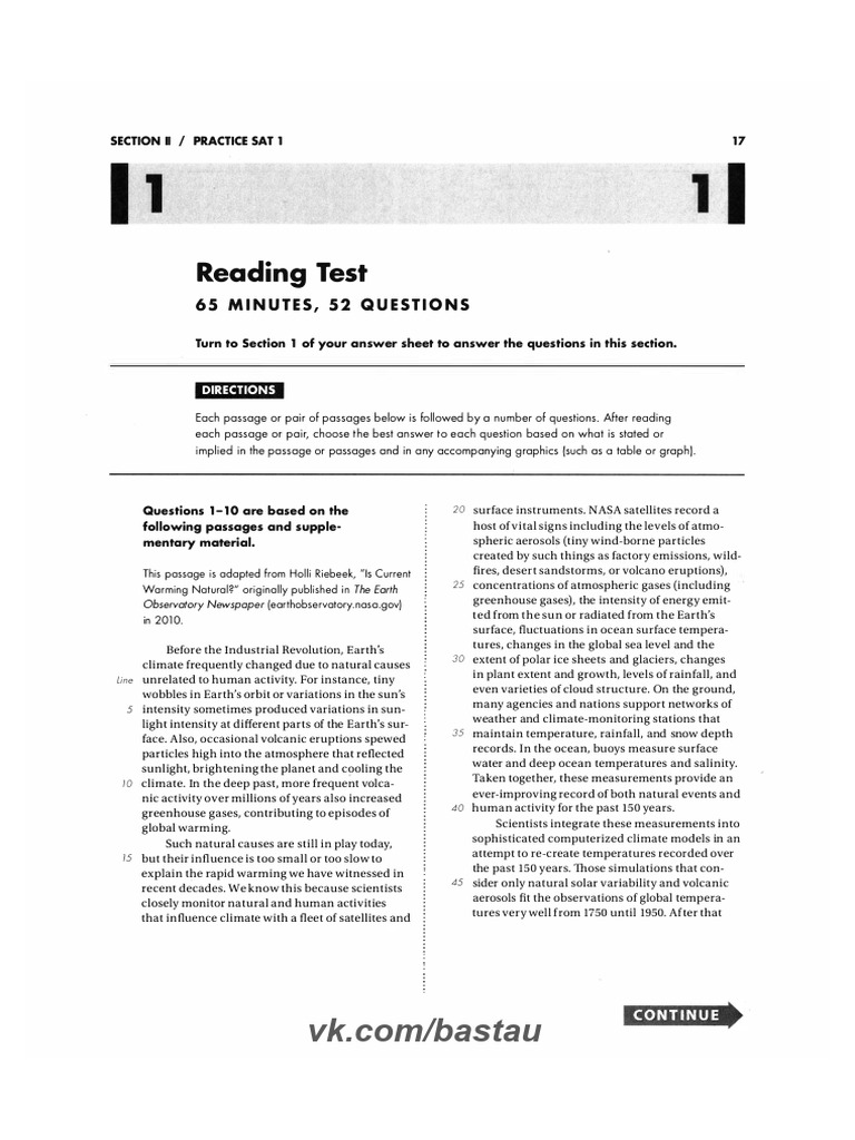SAT Practice Test - Reading - Test 1 | PDF | Climate Change | Climate