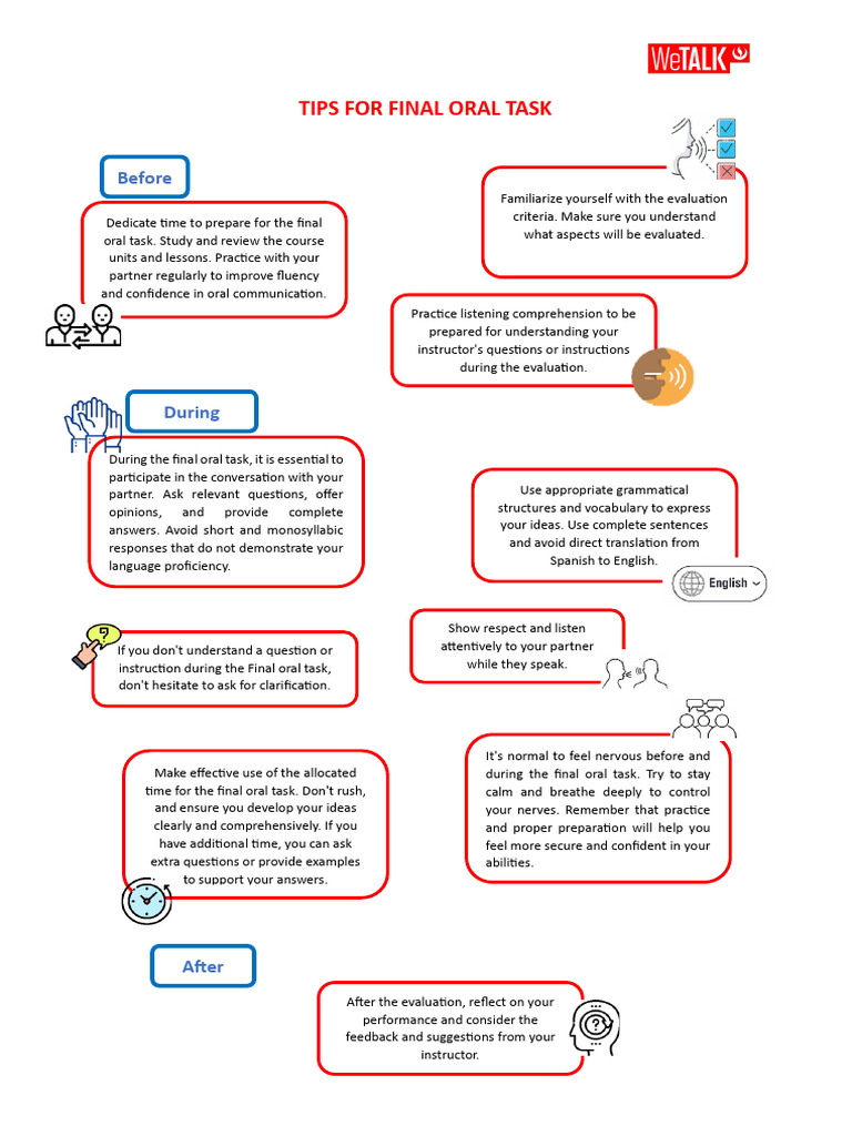 Tips For Final Oral Task | PDF | Linguistics | Communication