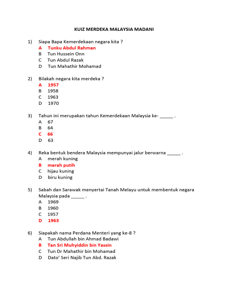 Kuiz Merdeka Malaysia Madani | PDF