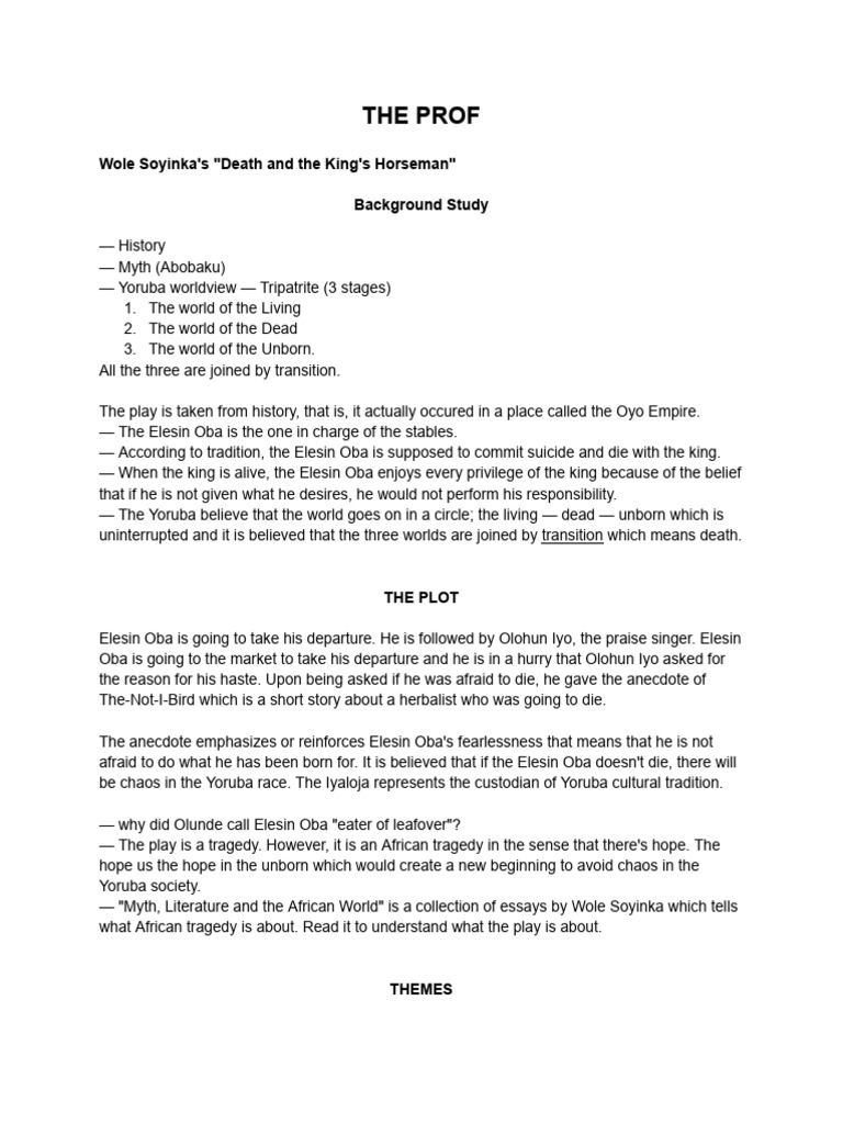 Death and The King's Horseman Analysis | PDF