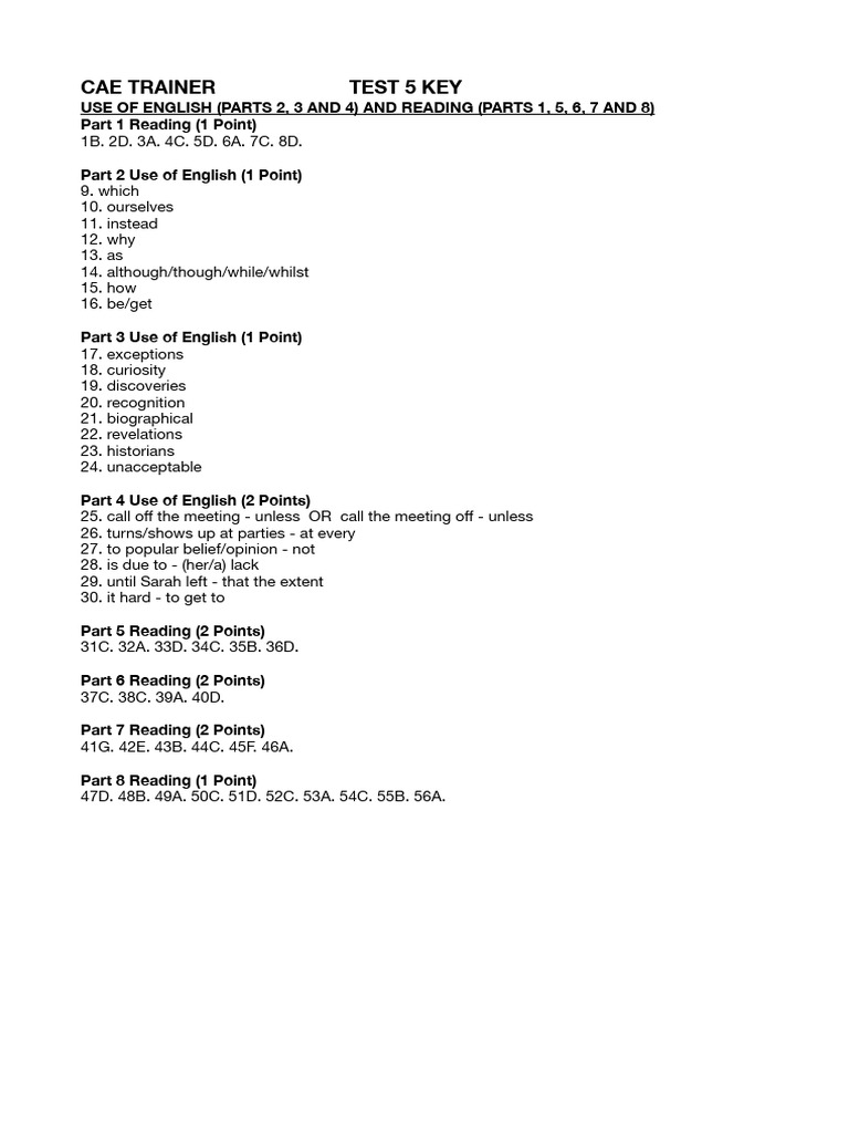 CAE Trainer T5 KEY | PDF | Language Arts & Discipline | Teaching Methods & Materials