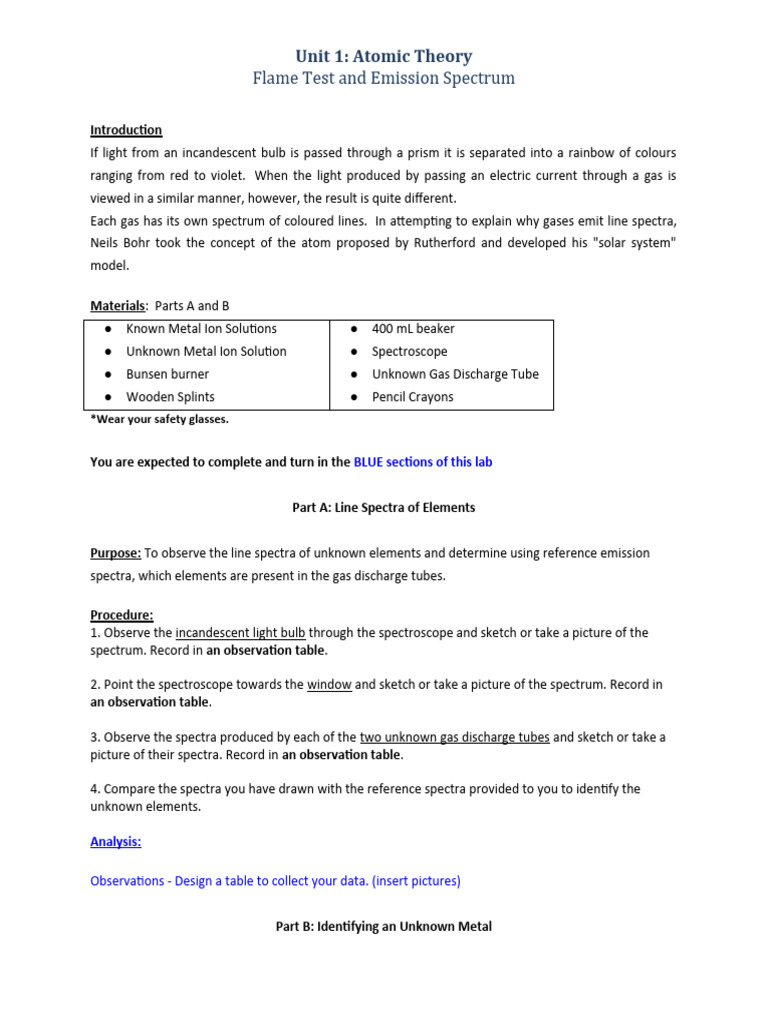 Flame Test and Emission Spectra Lab | PDF | Emission Spectrum ...