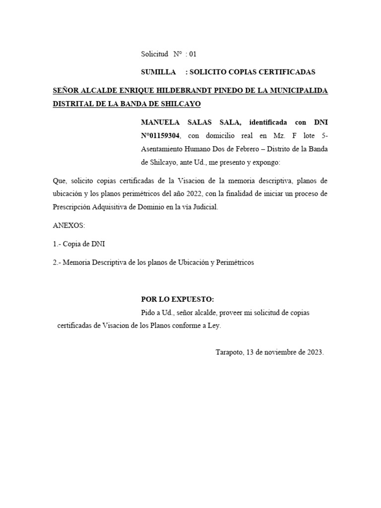 Solcito Copias Certificadas de Visacion de Planos Maria Salas Salas | PDF Solcito Copias Certificadas de Visacion de Planos Maria Salas Salas | PDF
