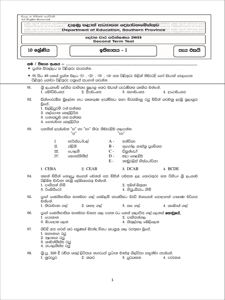 Grade 10 History Second Term Papers | PDF