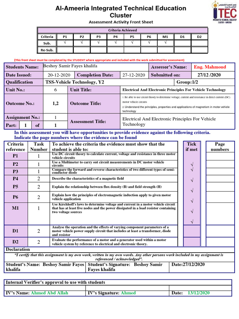 Criteria Achieved Criteria P1 P2 P3 P4 P5 P6 M1 D1 D2 Sub. Re-Sub | Download Free PDF ...