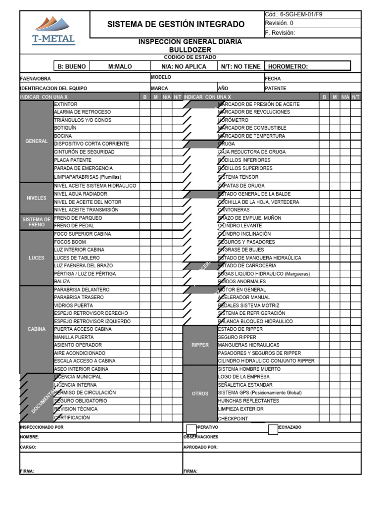 Checklist Bulldozer | PDF | Tecnología de vehículos | Bienes manufacturados