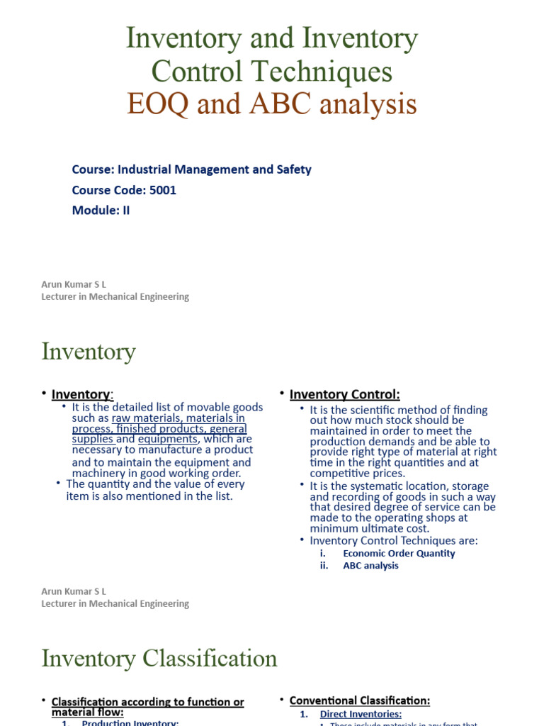 Inventory and Inventory Control Techniques | PDF | Inventory | Goods