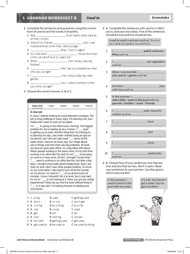 Life Vision Int Gram Worksheet B U1 | PDF