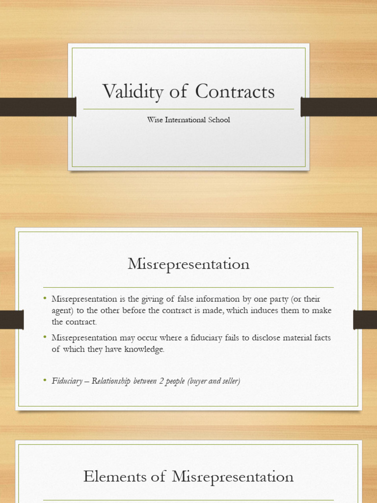 Validity of Contracts | PDF | Misrepresentation | Breach Of Contract