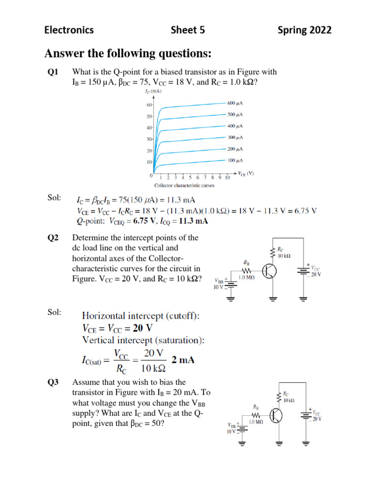 Sheet 5 Electronics - Answer | PDF | Bipolar Junction Transistor | Electromagnetism