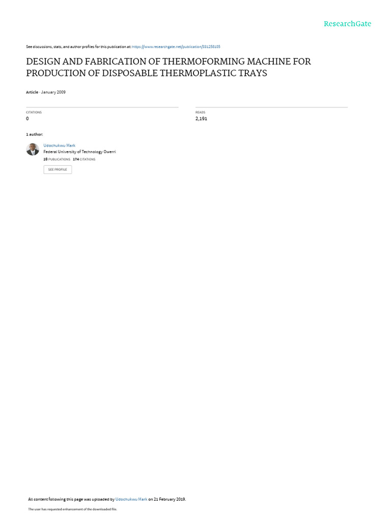 Design and Fabrication of Thermoforming Machine For Production of Disposable Thermoplastic Trays ...