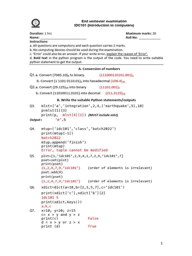 Endsem Idc Pdf Computer Architecture Computer Programming