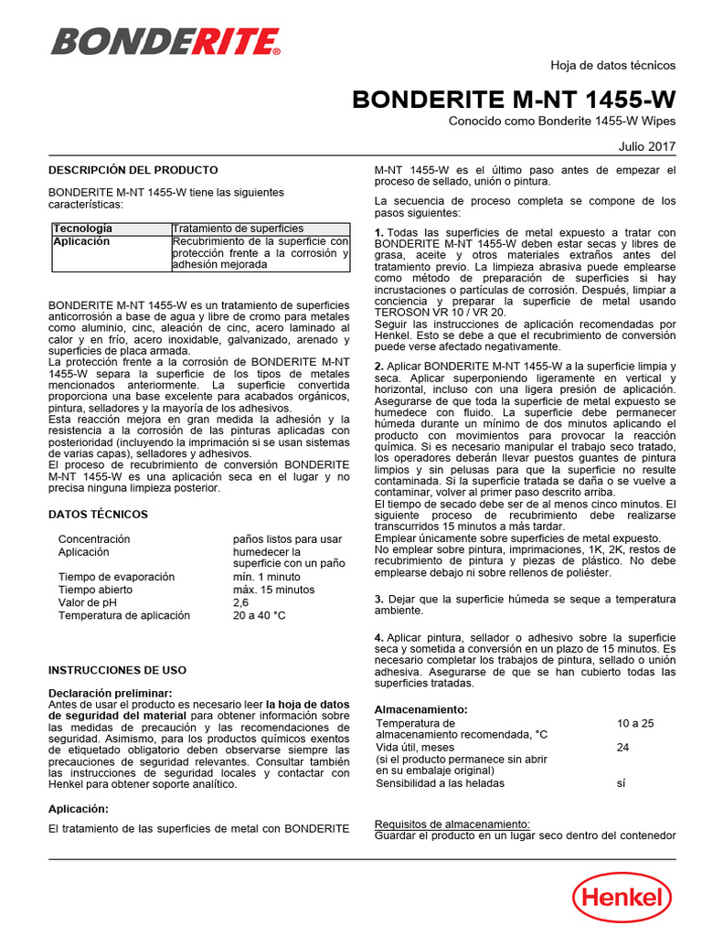 Tratamiento Anticorrosión Bonderite 1455-W | PDF | Corrosión | Revestimiento