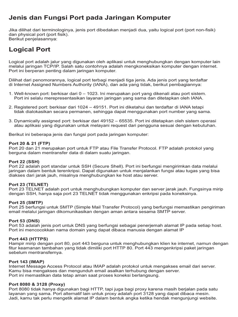 Jenis dan Fungsi Port Jaringan Komputer | PDF | Komputer