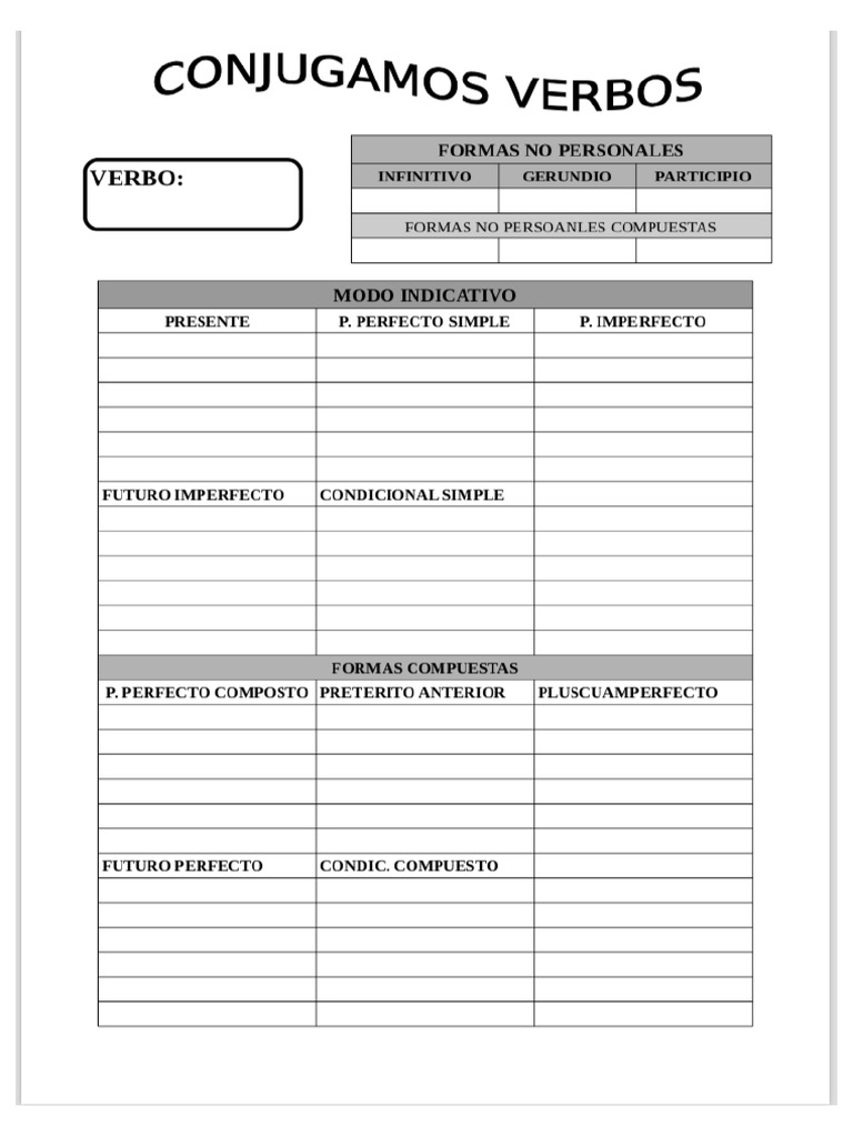 Plantilla Verbos Pdf