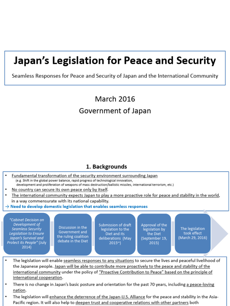 Japan's Legislation For Peace and Security: March 2016 Government of ...