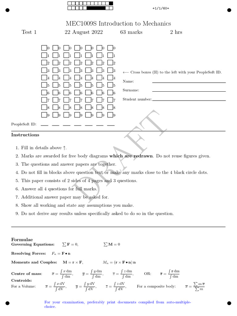 MEC1009S 2022 Test 02 Memo | PDF | Metrology | Mechanics