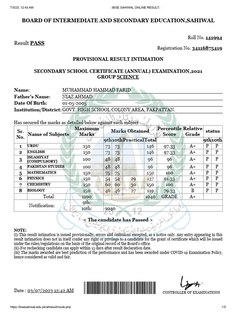 Matric | PDF | Educational Stages