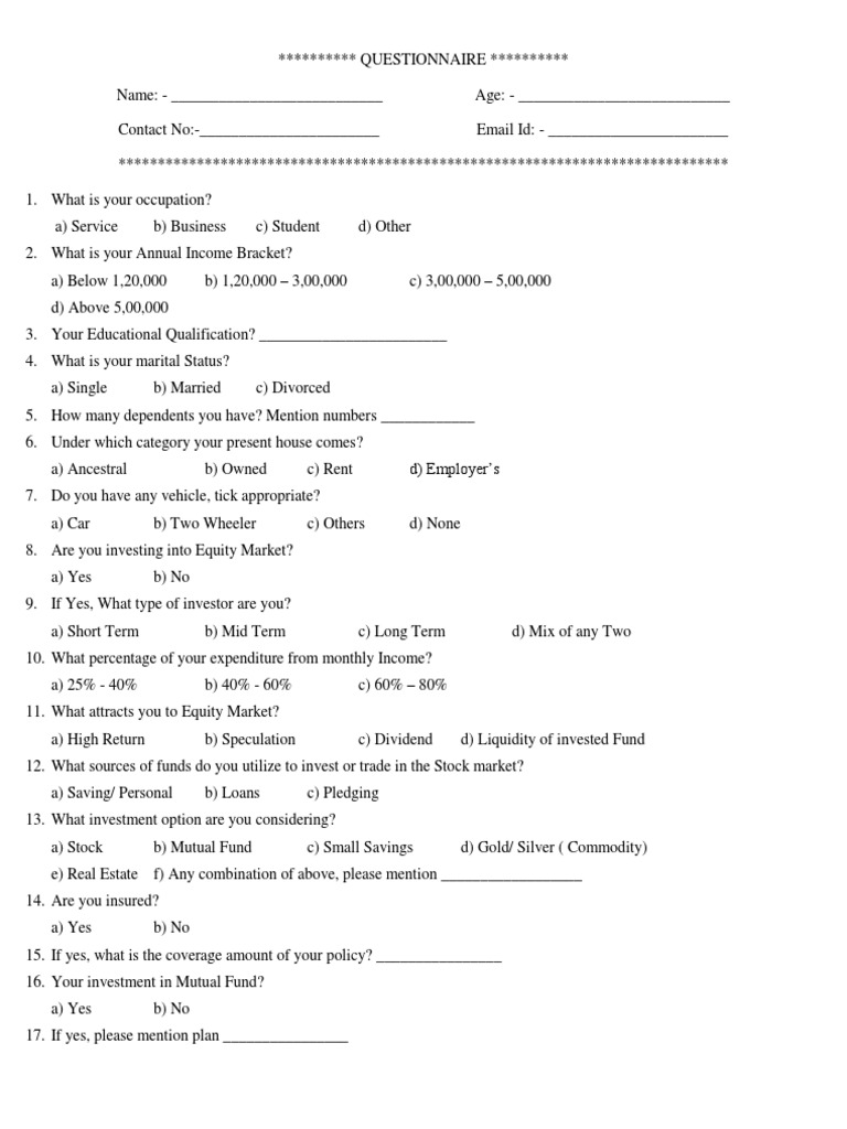 Questionnaire Stock Market | PDF | Investing | Stock Market