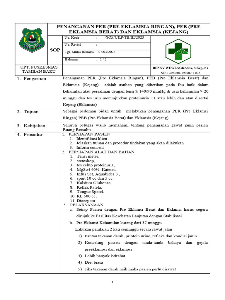 Sop Pelayanan Per Peb Eklamisi | PDF