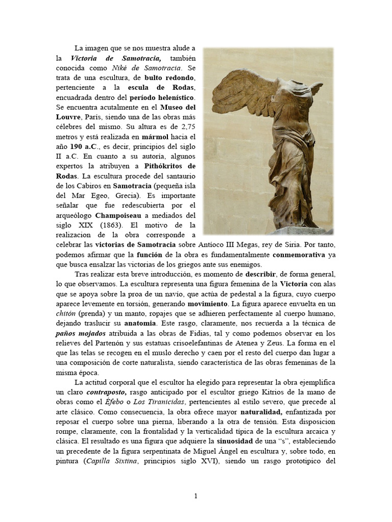 Comentario. Victoria de Samotracia | PDF | Escultura