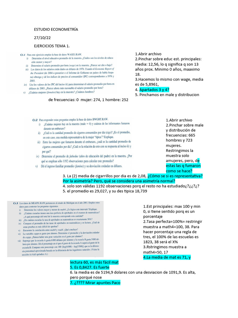 Estudio Econometria Ejercicios | PDF | Teoría de la estimación | Enseñanza de matemática