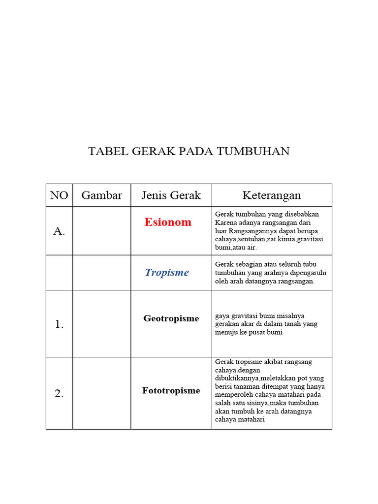 Jenis-Jenis Gerak pada Tumbuhan | PDF