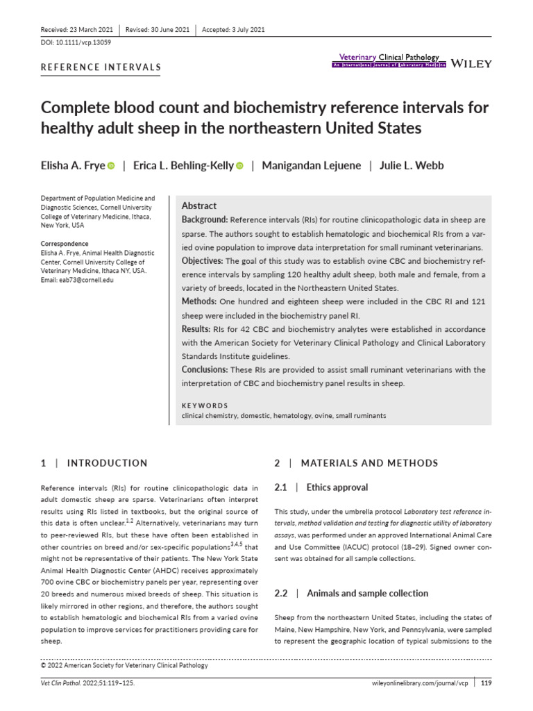 Ovine CBC and Biochemistry Reference RIs | PDF | Sheep | Medical ...