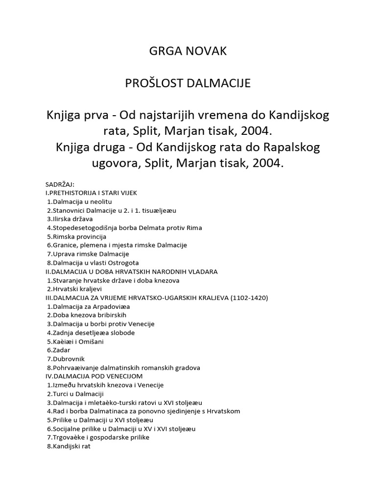 Grga Novak History Dalmatia Grga Novak Povijest Dalmacije | PDF