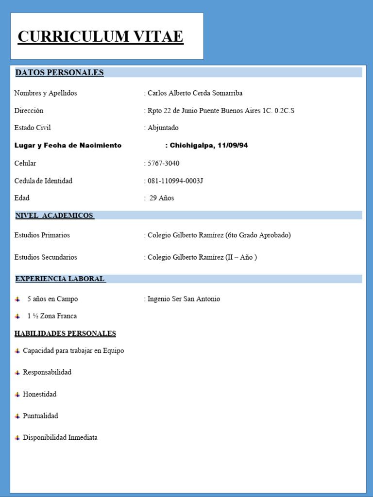 Carlos Alberto Cerda Somarriba Curriculum MODERno | PDF