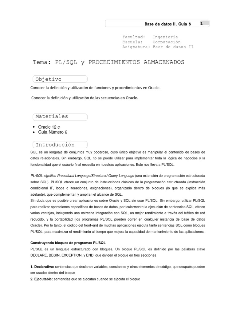 Guia 6 | PDF | Pl / Sql | SQL